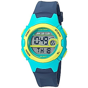 Armitron Sport Women's 45/7088NVY Teal and Lime Green Accented Digital Chronograph Navy Blue Resin Strap Watch