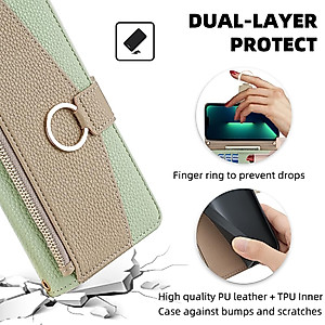 Arseaiy Wallet Case for OPPO Reno 6 Pro Plus 5G/Reno 6 Pro 5G（Snapdragon） Flip Phone Case Cover with Crossbody Strap Magnetic Zipper Pocket Makeup Mirror PU Leather Shockproof with Kickstand Shell