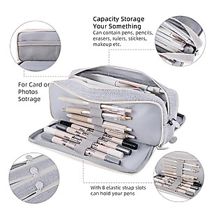 iSuperb Large Pencil Pouch 3 Compartments Pencil Case Big Capacity Pencil Bag for Kids Teen Girls Boys Student School Supplies Pen Organizer Holder Bag (Light Grey)