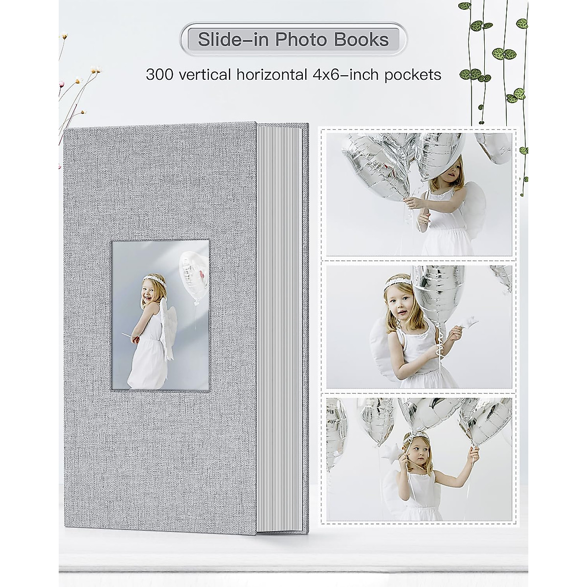 Popotop Photo Album 4x6-300 Photos Linen Cover Photo Books with 300 Horizontal Pockets,Slip-in Picture Albums for Family Wedding Anniversary Baby Vacation Pictures