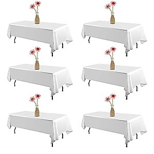 Tablecloth,Polyester Table Cloth, Wrinkle Resistant Washable Polyester Table Cover for Wedding Dining Table Buffet Parties and Camping. (White, 60×102 Inch 6pack)