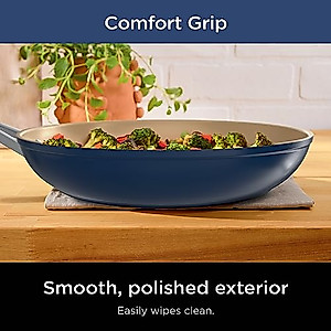 Ninja Extended Life Ceramic 10.25" Fry Pan with Comfort Grip, Nonstick Fry Pans, Pots, PTFE Free, Healthy Cooking, Oven Safe, Dishwasher Safe, All Stovetops & Induction Compatible, Navy Blue, CW40026