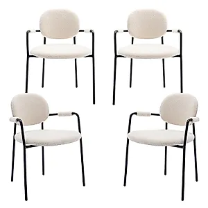 COLAMY Dining Chairs Set of 4, Modern Boucle Dining Chairs with Arms, Small Comfy Sherpa Dining Armchairs with Back for Kitchen, Dining Room, Restaurant, Cream