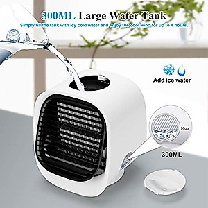 Sanjour Personal Air Cooler, Portable Mini Air Conditioner, 3 in 1 Coolers, Humidifier, Purifier with USB, 3 Speeds Desktop Cooling Fan for Office, Home, Dorm
