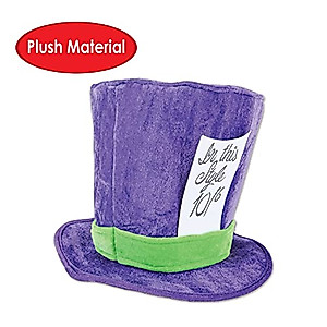 Beistle Soft Plush Fabric Mad Hatter Costume Accessories Unisex Hat Headwear, Purple/Green