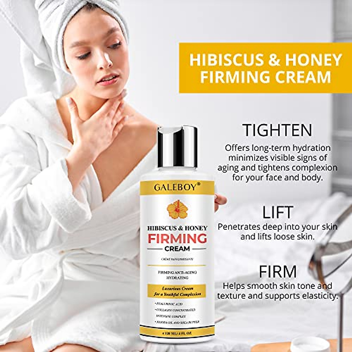 Hibiscus and Honey Firming Cream, Neck Firming Cream, Double Chin Reducer, Skin Firming and Tightening Lotion Cream, Neck Cream for Sagging Skin, Body Tight Cellulite Cream, Firming Lotion for Body Loose Skin-Anti Aging, Lifting, Anti Wrinkles-With Collag