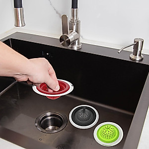 uxcell Silicone Sink Strainer, 2Pcs Kitchen Sink Drain Strainer Stopper with Detachable Stainless Steel Edge 4.4" Diameter Rim, Blue