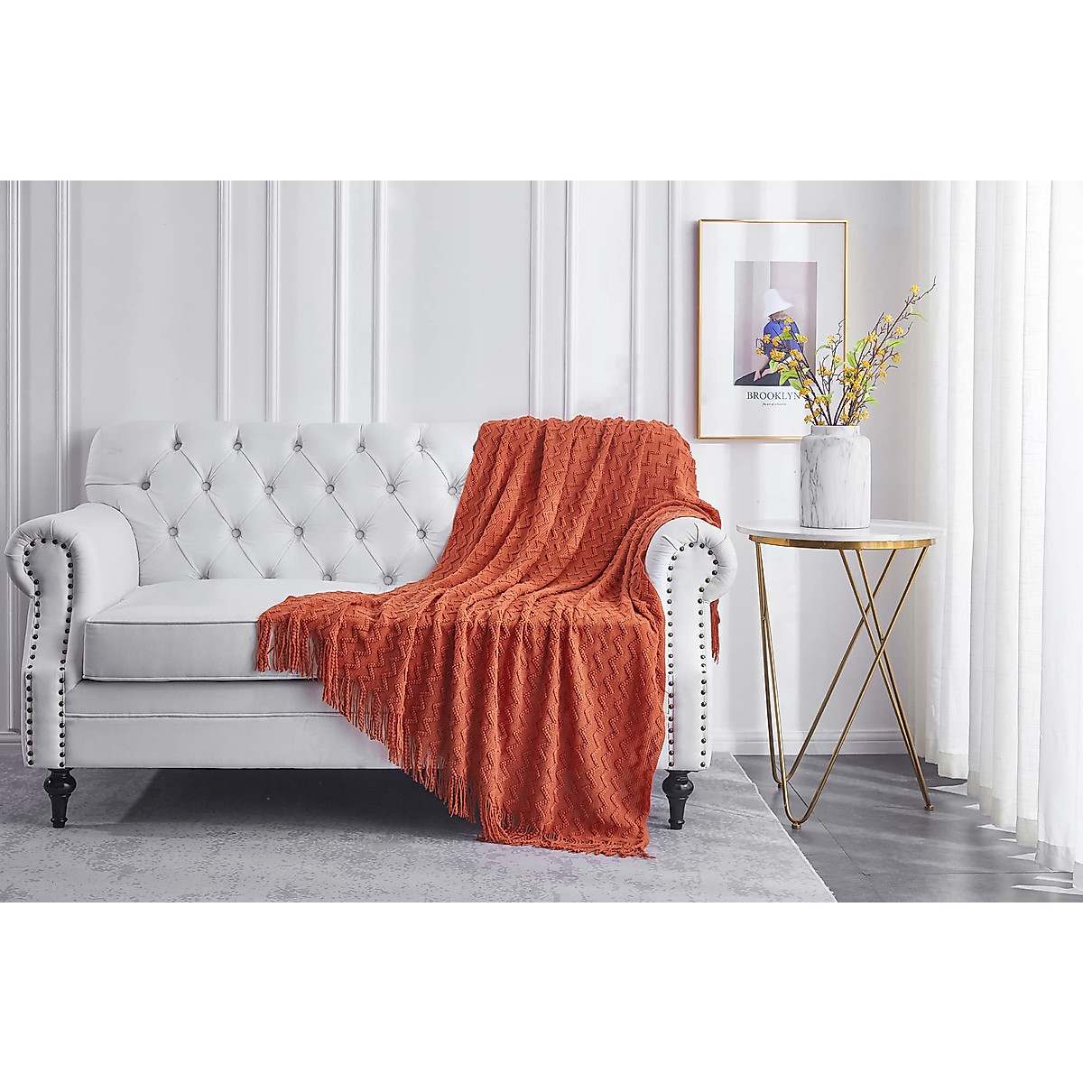 Lunarose Throw Blanket for Couch,Soft Cozy Knit Blanket,Lightweight Decorative Throw for Sofa Chair Bed Travel and Living Room-All Seasons Suitable for Women,Men and Kids (Orange-Wave, 50"x60")