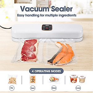 Metronic Vacuum Sealer Machine, Powerful 4-in-1 Food Vaccum Sealer Machine Set, Dry & Moist Food Preservation Modes with 10 Bags, Air Suction Hose, LED Indicator Lights, Compact Bag Sealer White