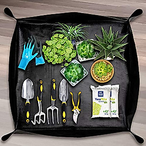 k’S Plant Potting Mat, Reusable Waterproof Garden Plant Seedling Repotting Tray Foldable Indoor Transplanting Tidy Flower Potting Tarp with 10 Pack Plant Labels and Clips (39.3 x 39.3 inch)
