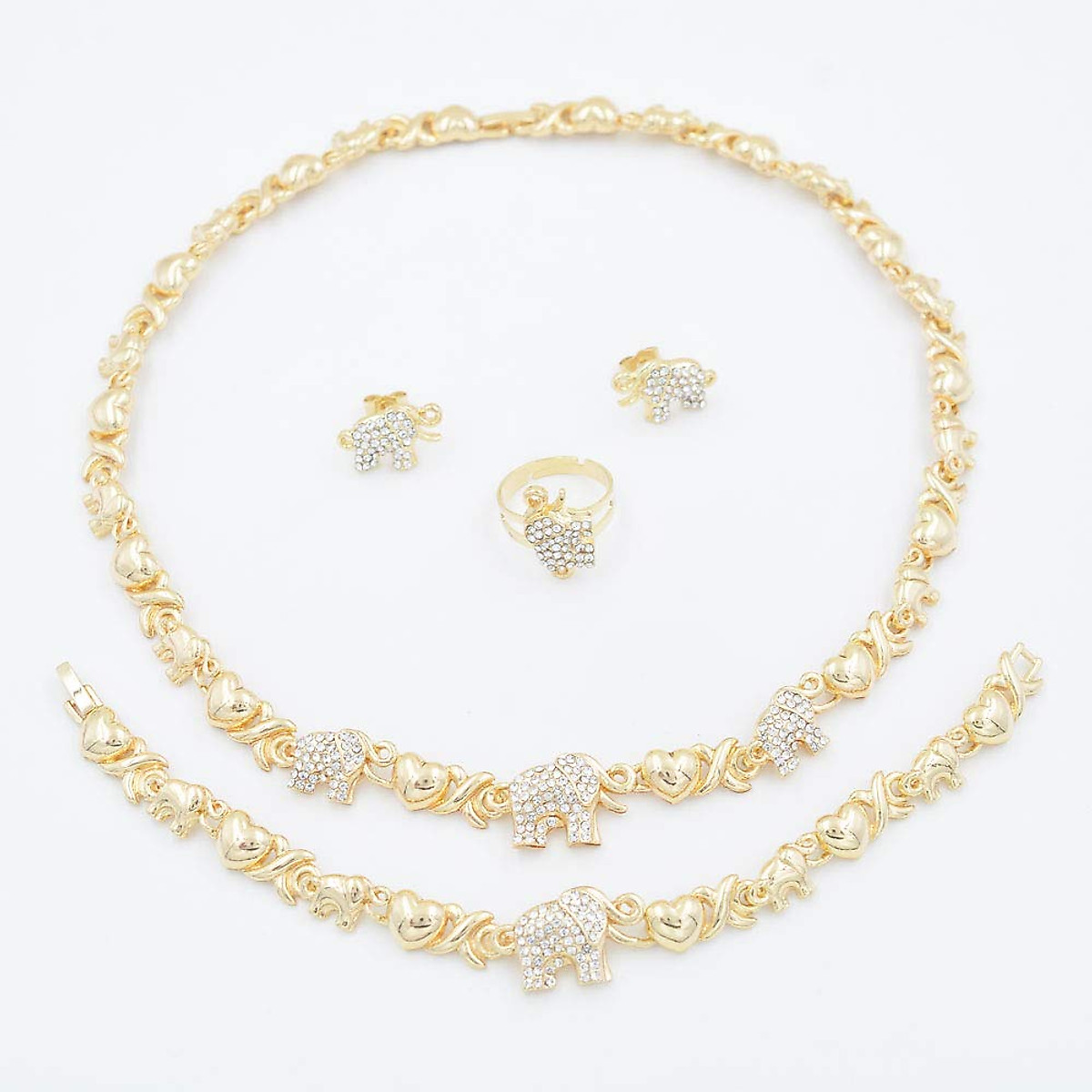 Giffor African Elephant Rings 14K Animal Jewelry Sets For Women Bracelets Bangle Gold Filled Earrings Necklaces Gifts Friendship