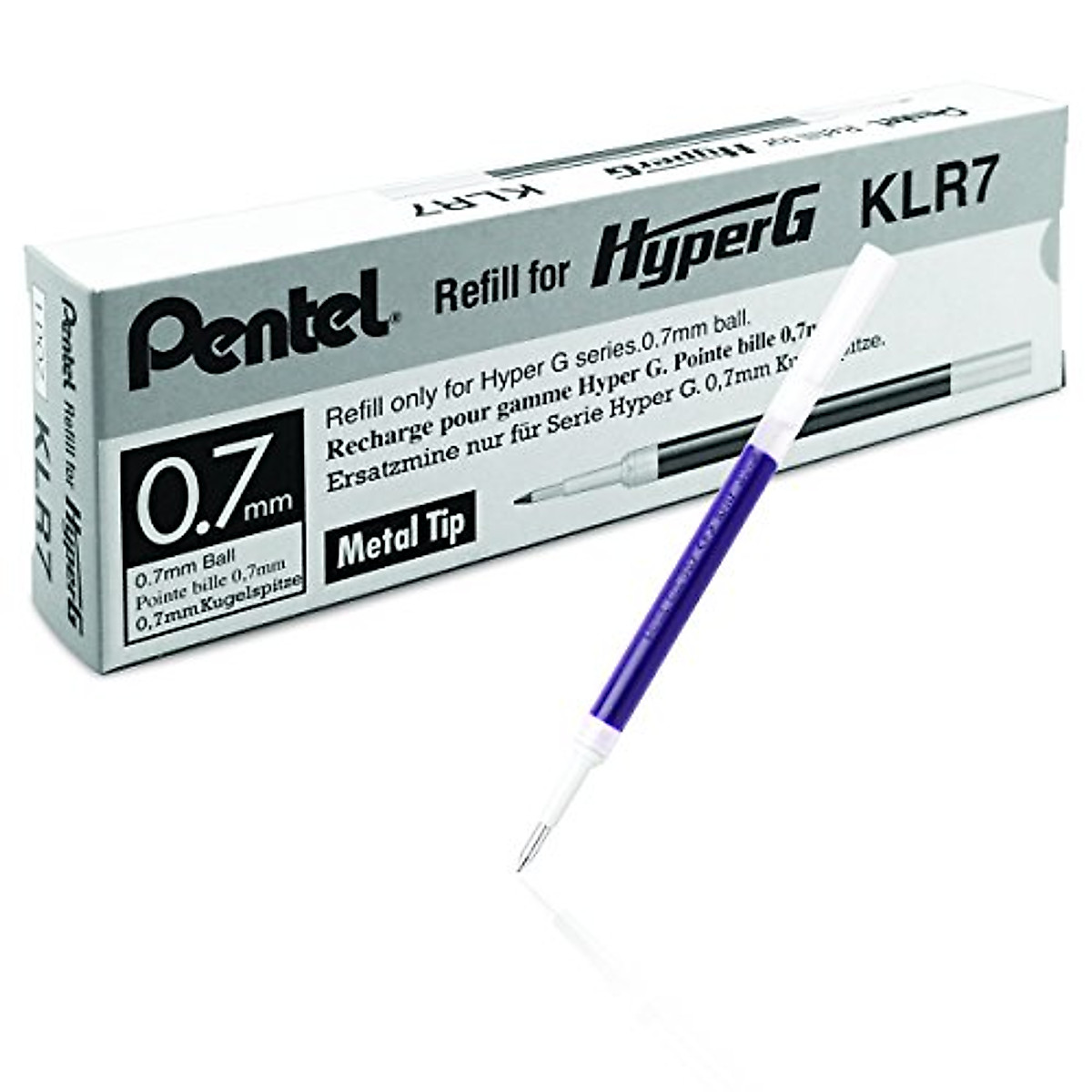 Pentel Refill for Hyper G Gel Pen, Medium Line, Permanent Violet Ink, Box of 12 (KLR7-V)