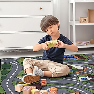 Ottomanson Jenny Collection Non-Slip Rubberback Educational Town Traffic Play Design 3x5 Kid's Area Rug, 3'3" x 5', Green/Multicolor
