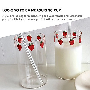 Alipis Glass Water Cup Strawberry Pattern Drinking Cup, Glass Milk Bottle with Straw, Clear Glass Tea Cup Juice Mug for Beverage Beer