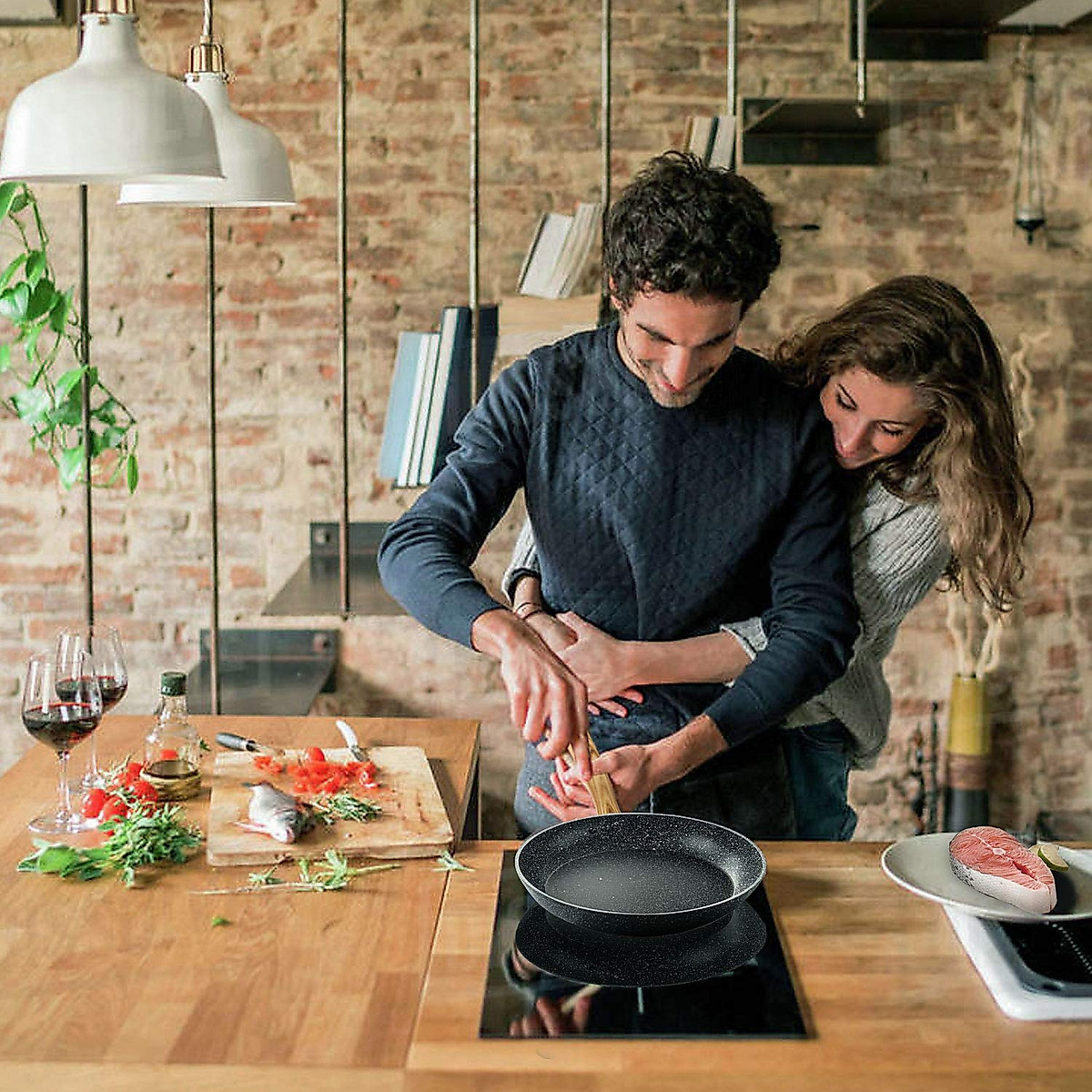 MICHELANGELO 10 Inch Frying Pan with Lid, Nonstick Frying Pan with Healthy Granite Coating, Nonstick Pan with Anti-Scald Handle, Induction Compatible