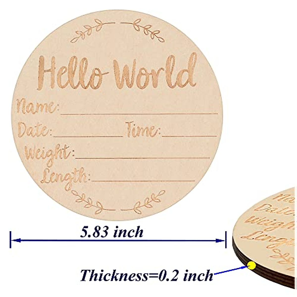 Atopxing Wooden Baby Announcement Sign,5.9 Inch Hello World Newborn Sign,Baby Birth Announcement Sign, Baby Name & Arrival announcements Board for Photo Prop Baby Shower Hospital Nursery Gift.