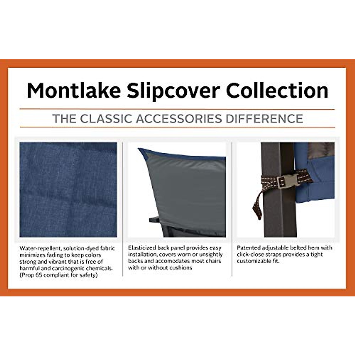 Classic Accessories Montlake FadeSafe Water-Resistant 69 Inch Patio Steamer Chaise Slipcover, Heather Indigo, Patio Furniture Covers