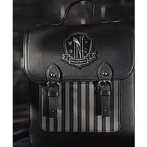 CLESUZ Wednesday Backpack Vintage Black Leather Backpack with Adjustable Shoulder Straps and Trendy Keychains Preppy Y2K Gothic Academy Backpack (GreyStripes)