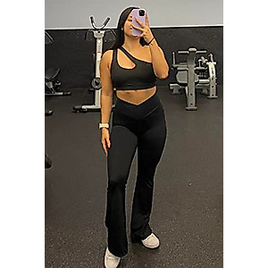 Sunzel Flare Leggings, Crossover Yoga Pants with Tummy Control, High Waisted and Wide Leg, No Front Seam Black Small 30" Inseam