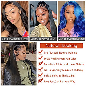 LUCLUEME 13x6 Hd Straight Lace Front Wigs Human Hair Transparent Lace Frontal Wigs for Black Women Human Hair Glueless Wigs Human Hair Pre Plucked with Baby Hair Natural Color 18 Inch