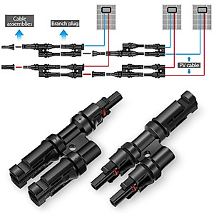 10 Pairs Solar Branch Connectors Y Connector Waterproof Solar Panel Connector Solar Wind Power Parts and Accessories for Parallel Connection Between Solar Panels