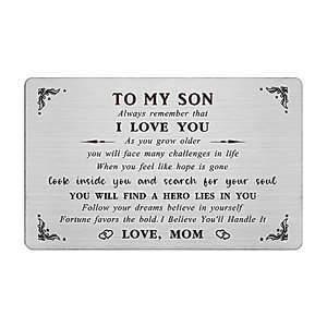Son gifts from Mom, Son Engraved Wallet Card, I Love You Inspirational Cards, To My Son Birthday Graduation Christmas Gifts Card