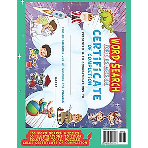 Word Search for Kids Ages 6-8: 100 Large Print Word Search Puzzles. Search,find then color the illustration