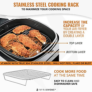 Air Fryer Accessories with Rack, Reusable Mats and Cheat Sheet Guides Compatible with Dreo, Chefman, Cosori, Nuwave® + More - Stainless Steel Air Fryer Rack, Square 7.2 inches