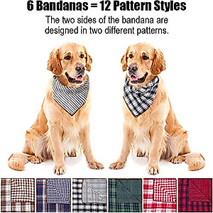 Remifa Dog Bandana - 6PCS Birthday Gift Washable Green Blue Red Christmas Dog Bandana Square Plaid Printing Bib Double Reversible Kerchief Scarf Adjustable Accessories for Small to Large Dog Puppy Cat