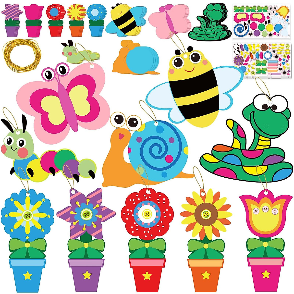 Ayfjovs 40 Pack Flowers Bug Craft Kits for Kids, Spring Summer Crafts for Kids, Flower Butterfly Craft Insect Craft for Early Education Classroom Spring Bulletin Board Decoration, Mother's Day Crafts