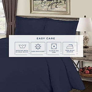 Kotton Culture 4 Piece Bed in a Bag Set 100% Egyptian Cotton 600 Thread Count Duvet Cover Pillow Shams & Fitted Sheet with Extra Deep Pocket Soft Bedding (Navy Blue, Twin)
