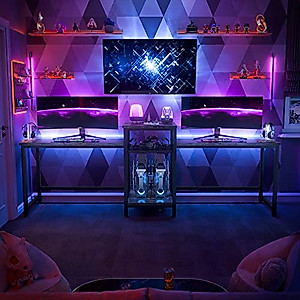 Unikito Two Person Desk, Home Office Desk with Power Outlet and Printer Stand, Double Computer Desk with Open Storage Shelf, Double Gaming Computer Desk, Extra Long Table, Writing Study Desk, Gray Oak