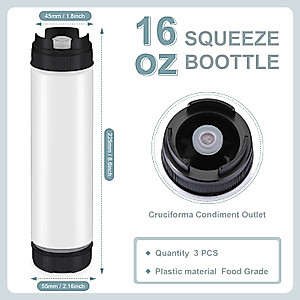 3 Pcs 16 oz Inverted Plastic Squeeze Bottles, Refillable Tip Large Valve Dispenser Condiment Squeeze Bottle for Sauces Ketchup Sour Cream Self Sealing Syrup Dispenser for Restaurants (Black)