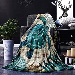 Aomike Flannel Fleece Throw Blanket for Couch- 39" x 49", Underwater World Sea Turtle Nature Watercolor Style Blanket Super Soft Cozy Plush Microfiber Fluffy Blanket Lightweight Warm Bed Blanket