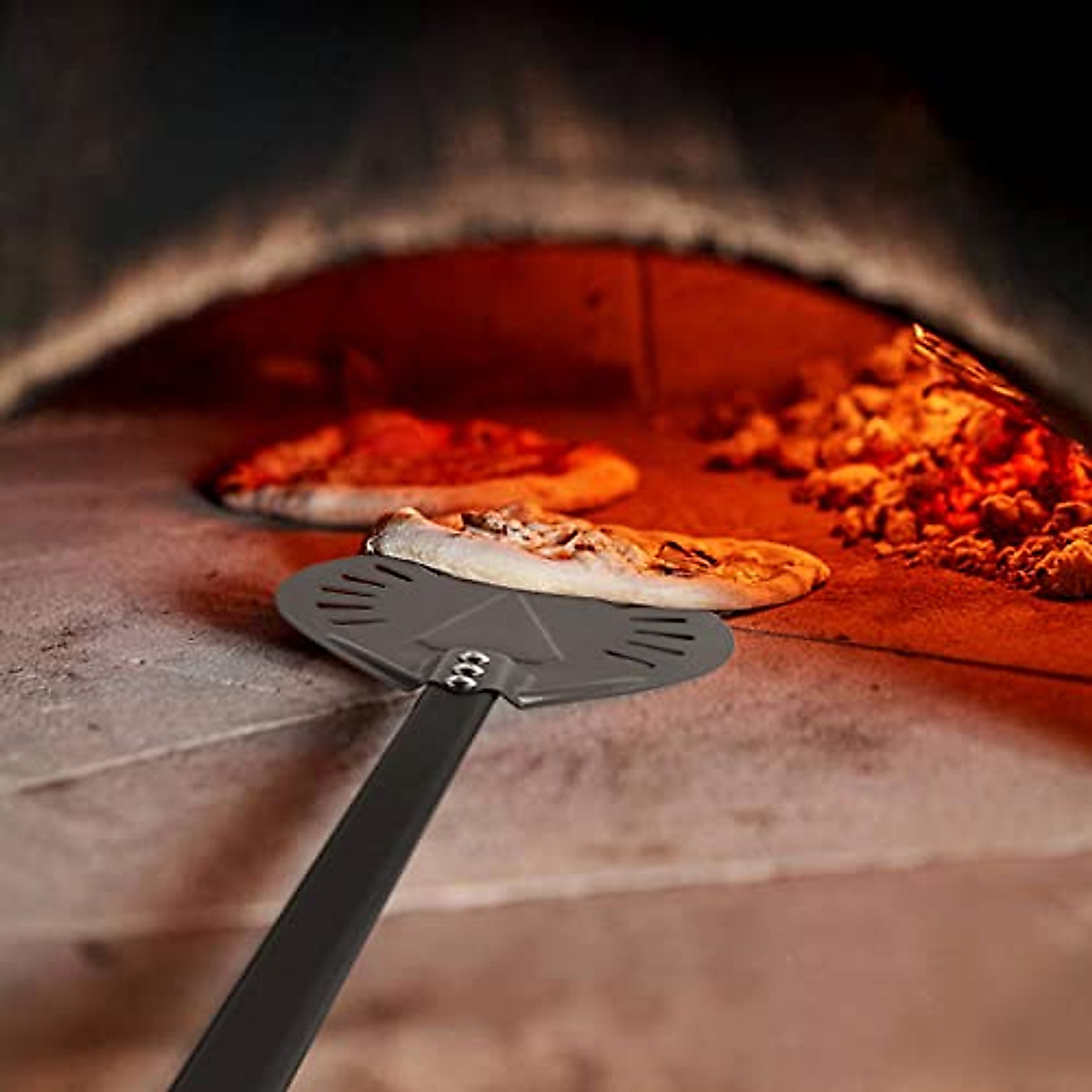 SHANGPEIXUAN PizzaTurning Peel 9 Inch Perforated Pizza Peel and Pizza Brush Ash Rake 4 Piece Wood Fired Commercial Pizza Oven Utensil Kit with 40-Inch Aluminum Handle …