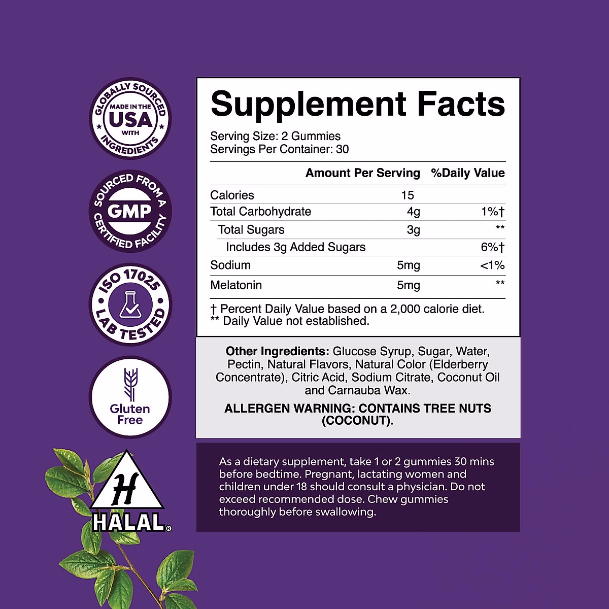 Melatonin 5mg Natural - Gelatin Free and Halal Melatonin Gummies 5mg Sleep Supplement for Adults - Strawberry Sleep Gummies for Adults Fall Asleep Faster with Natural Flavors and Colors 60ct