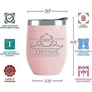 21 Year Old Birthday Gifts for Her - 2002 12 oz Blush Stemless Wine Tumbler - 21 Birthday Gifts for Her Him - 21st Birthday Gifts for Her - 21st Birthday Decorations for Her - 21 Glasses Birthday