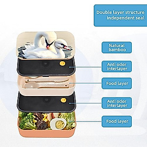 Cute Little Swan Adult Lunch Box, Bento Box, With Cutlery Set Of 3, 2 Compartments, Rectangular, Lunch Box For Adults