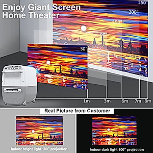 Portable Bluetooth WiFi Projector 4K-Supported - Video Projector with 100” Projection Screen, 8000L, Electric Focus, Full HD 1080P, Home Theater for iOS/Android Phone, Laptop/PC/PS4, Outdoor Movie