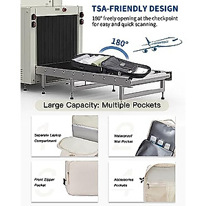 Telena Travel Backpack for Women Large Carry On Backpack Airline Approved Personal Item Backpack with USB Charging Port Waterproof Casual Bag, Beige