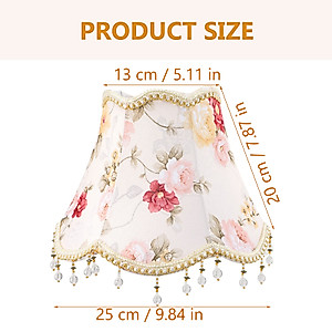 Yardwe Vintage European Lampshade with Flower Pattern Vintage Cloth Art Fringe Bead Lampshade with Tassel Fabric Dome Lamp Shade for Living Room Bedroom E27