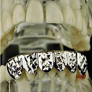 Grillz Diamond-Cut Grill Bottom Lower Six Teeth Silver Tone Hip Hop Grills