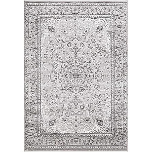 Mark&Day Area Rugs, 7x9 Terband Updated Traditional Charcoal Area Rug, White/Beige/Black Carpet for Living Room, Bedroom or Kitchen (6'7" x 9')