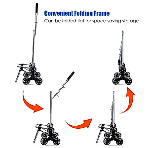 Folding Shopping Cart Stair Climbing Dolly w/Bag & Bungee Cord