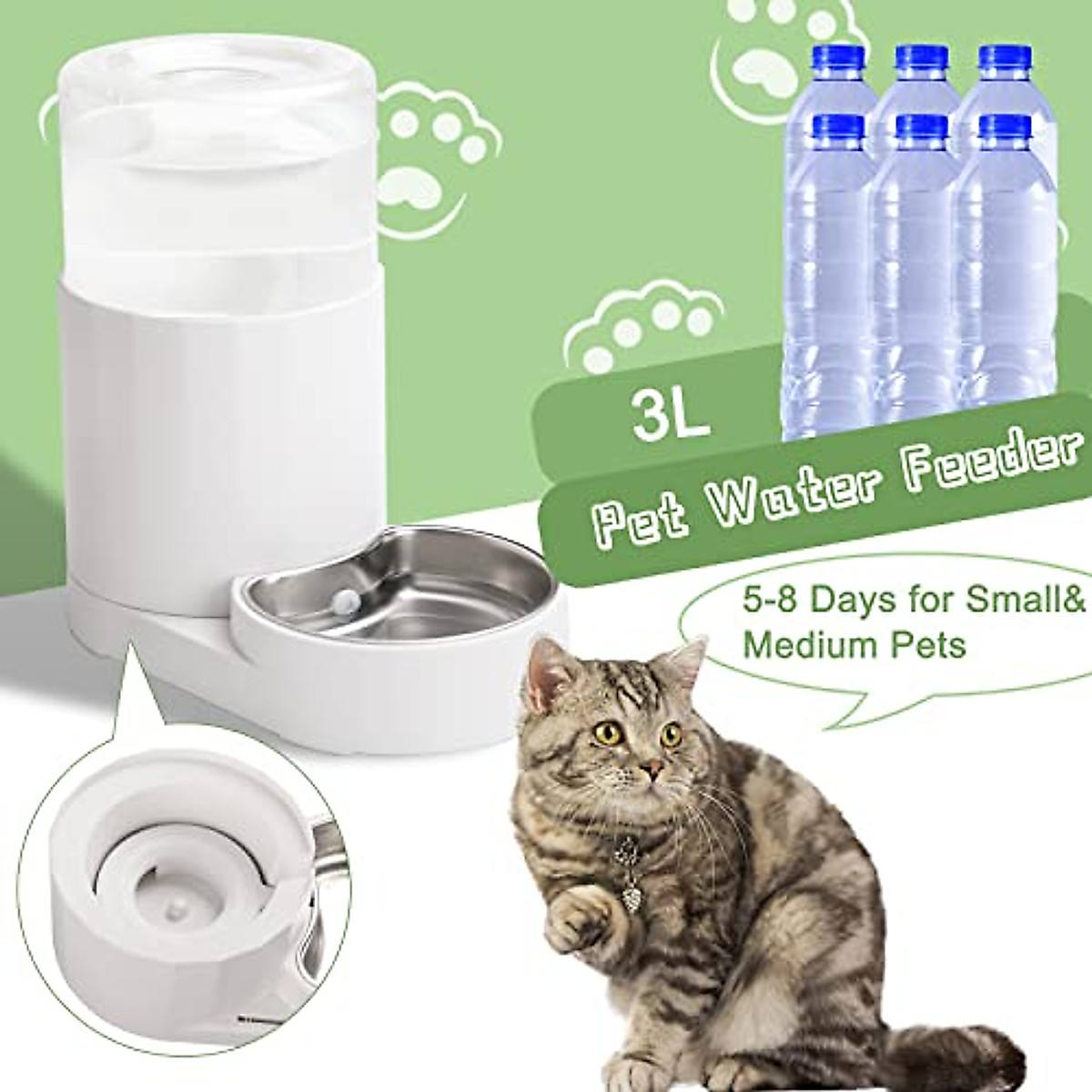 Sfozstra Automatic Pet Water,3L Large Capacity Automatic Water Dispenser, 100% BPA-Free, Gravity Pet Water Dispenser, Dog Cat Water Food