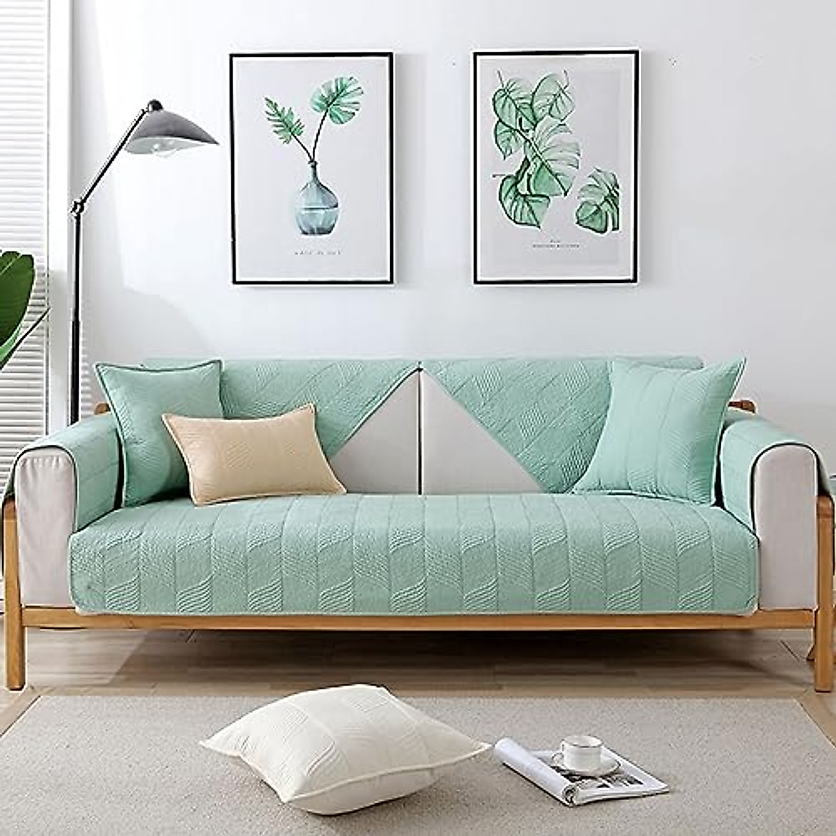 LIANGLAOI Couch Sofa Cover for 1 2 3 4 Seater,Solid Color Cotton Quilted Non-Slip Sectional Couch Covers Sofa Slipcover for Dogs,Children,Pets Furniture Protector-Blue,1pc-70x120cm