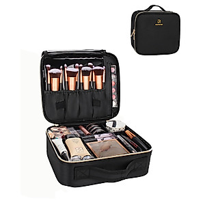 MONSTINA Makeup Train Cases, Professional Travel Makeup Bag, Portable Organizer Storage Bag for Cosmetics Makeup Brushes Toiletry Travel Accessories Black Small