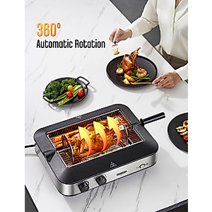 SINOPUREN Electric Grill TG101, Indoor BBQ Rotisserie, with Adjustable Temperature Control, Removable Grill & Griddle Nonstick Plates, 1600w Fast Heat Up, Stainless Steel, Dishwasher Safe
