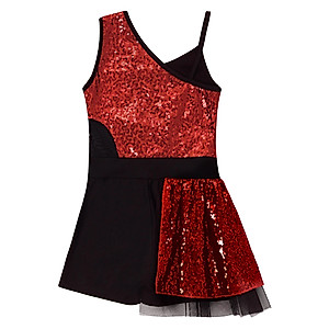 CHICTRY Girls Kids Sparkle Mesh Splice Ruffle Hem Leotard Jumpsuits for Athletic Dance Gymnastics Red 12 Years
