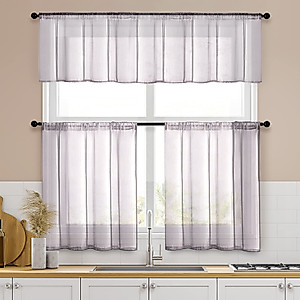 MRTREES Grey Sheer Kitchen Valance for Windows 1 Pack, Small Modern Rod Pocket Voile Valance Curtain Window Treatment Decor for Living Room Bathroom Cafe Laundry Basement, 54" W x 16" L